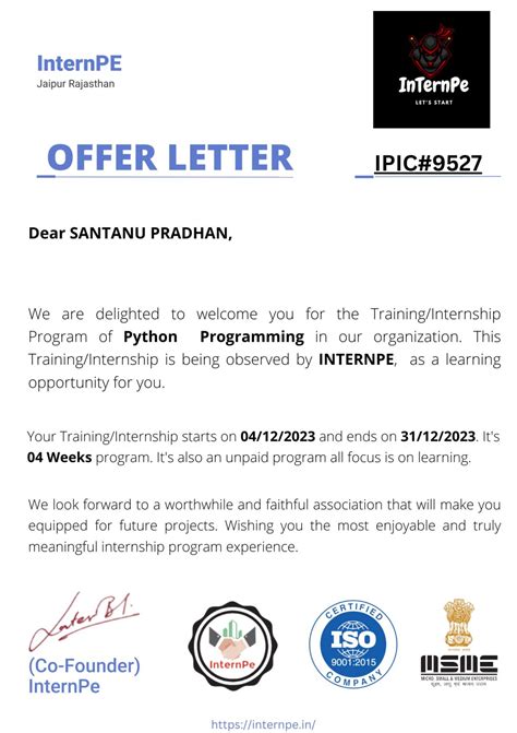 Pursuing Python Internship At Internpe Santanu Pradhan Posted On The