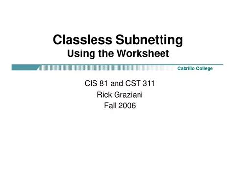 Ppt Classless Subnetting Using The Worksheet Powerpoint Presentation
