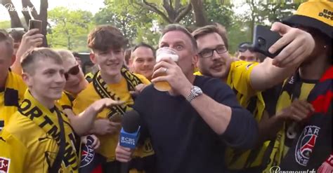 Jamie Carragher Chugs Pint And Celebrates With Borussia Dortmund Fans
