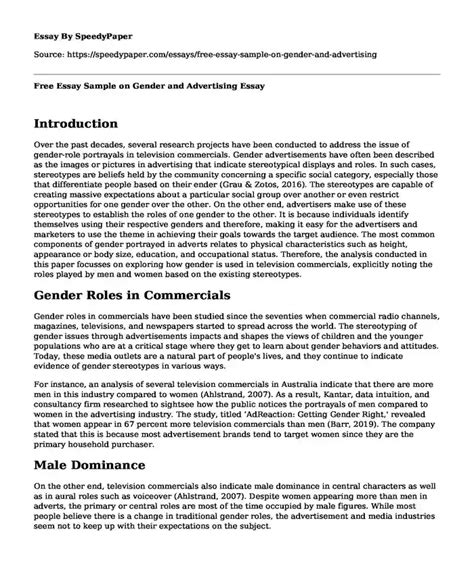 📗 Free Essay Sample On Gender And Advertising