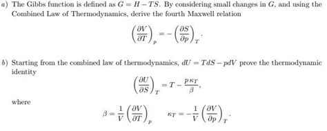 solved a the gibbs function is defined as g h−ts by