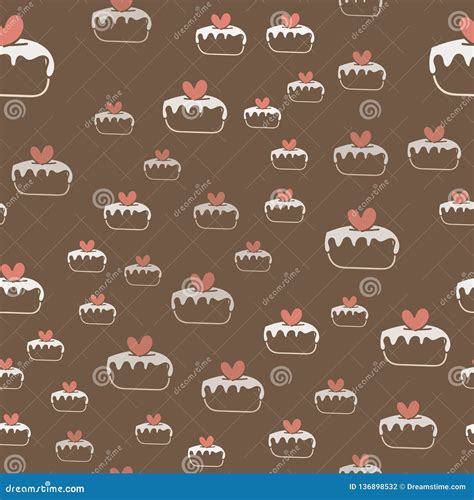 Seamless Pattern With Cakes And Hearts Vector Stock Vector