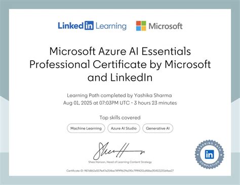 🎓 Just Earned The Microsoft Azure Ai Essentials Professional Certificate By Microsoft And Linkedin