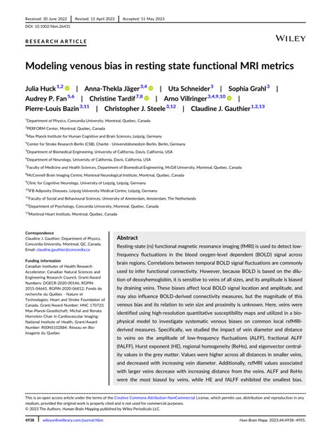 PDF Modeling Venous Bias In Resting State Functional MRI Metrics