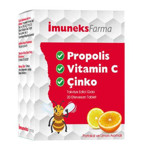 Imuneks Propolis Vitamin C Çinko içeren Takviye Edici Gıda 20 Efervesan