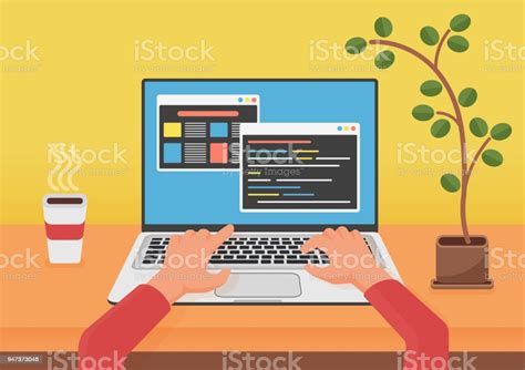 Programming Coding Web Development Concept Programmer Coder Hands Using Laptop Code On The Lapto