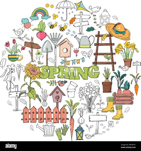 Hand Drawn Vector Set Of Doodles On A Spring Theme Featuring Flowers