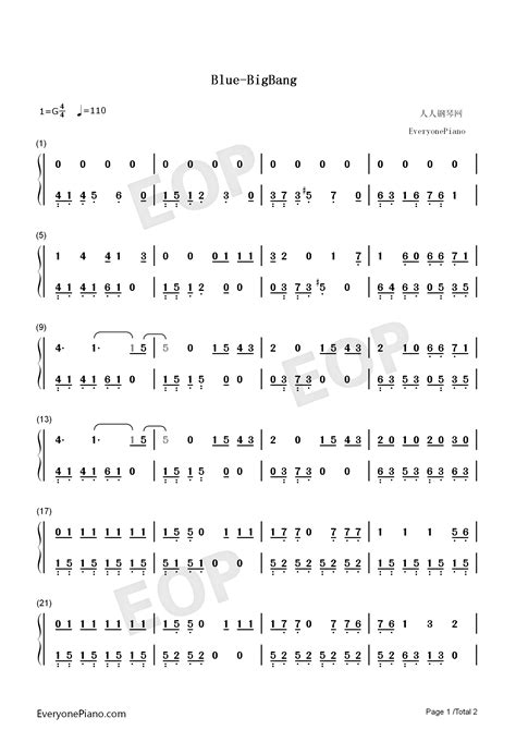 Blue Big Bang Numbered Musical Notation Preview
