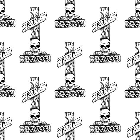 Premium Vector Seamless Pattern Of Hand Drawn Tombstone In The Form
