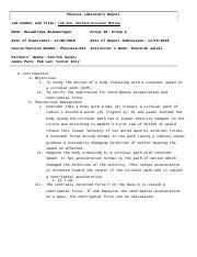 Phys111a Lab114 Docx Physics Laboratory Report Lab Number And Title Lab 114 Uniform Circular