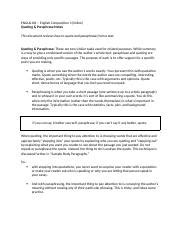 Quoting Paraphrase Notes Doc ENGL English Composition I Online Quoting Paraphrase