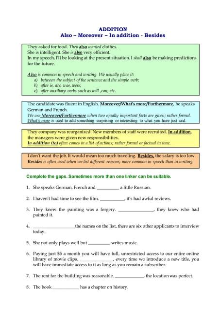 Also Moreover In Addition Besides Docx