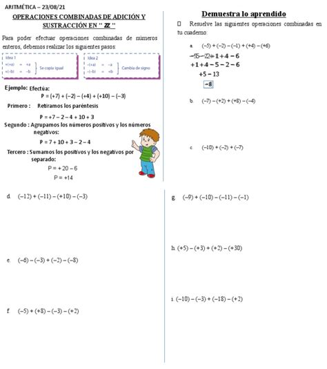 Operaciones Combinadas De Adición Y Sustracción En Z 6to Pdf
