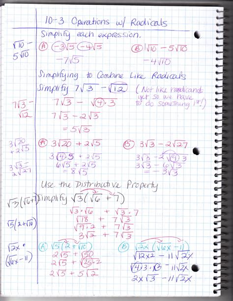Ms Jeans Classroom Blog 10 3 Operations With Radical Expressions
