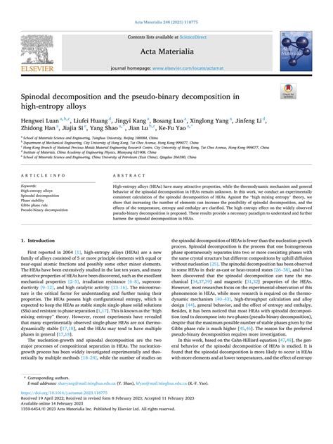 Pdf Spinodal Decomposition And The Pseudo Binary Decomposition In