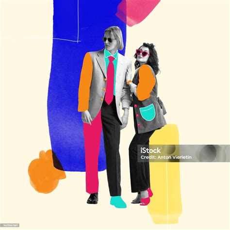 현대 미술 콜라주 세련된 젊은 사람들 남자와 여자 포즈 패션쇼 남자에 대한 스톡 사진 및 기타 이미지 남자 여자 음악 Istock
