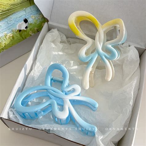 Bow Hair Clamp For Woman Korean Acrylic Shark Clip Large Hair Claw Clip