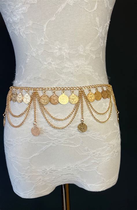 Belly Chain Gold Silver Coin Detail 18 40 Inch Handmade Festival