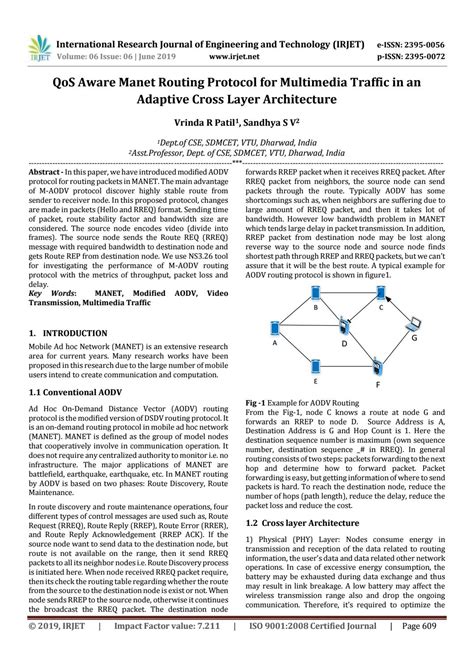 IRJET QOS Aware Manet Routing Protocol For Multimedia Traffic In An