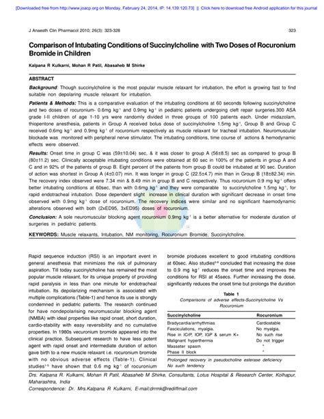 Pdf Comparison Of Intubating Conditions Of Succinylcholine With Two Doses Of Rocuronium