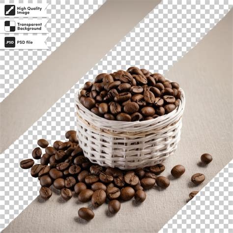 Granos de café PSD en una canasta sobre un fondo transparente con capa