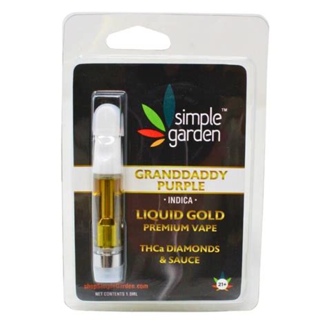 Thca Diamond Liquid Gold Premium Vape Cartridge 1ml Granddaddy Purple Indica Simple Garden