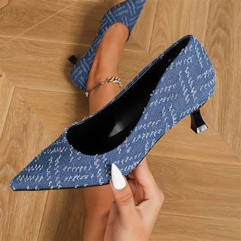 Womens Solid Color Denim Pumps Fashion Pointed Toe Slip Temu United