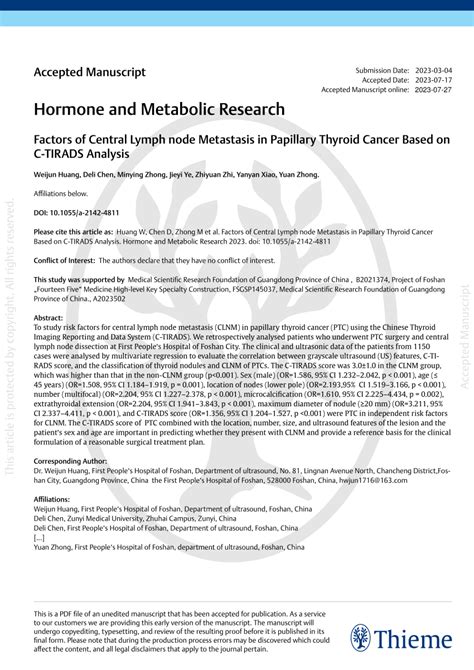 Pdf Factors Of Central Lymph Node Metastasis In Papillary Thyroid