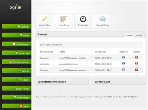 Mumble Server Murmur Screenshots Vom Webinterface