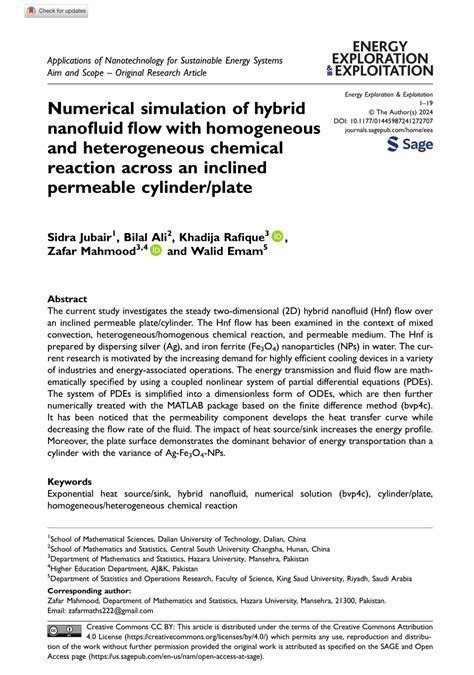 Pdf Numerical Simulation Of Hybrid Nanofluid Flow With Homogeneous And Heterogeneous Chemical