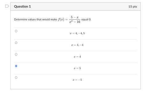 Solved Determine Values That Would Make F X X2−165−x Equal