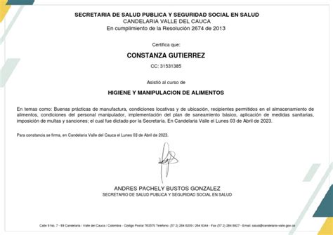 Constanza Gutierrez Certificado Higiene Y Manipulacion De Alimentos Pdf