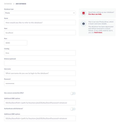 Add Database Presto Multiple Jdbc Field Options · Issue 18351