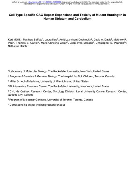 Pdf Cell Type Specific Cag Repeat Expansions And Toxicity Of Mutant