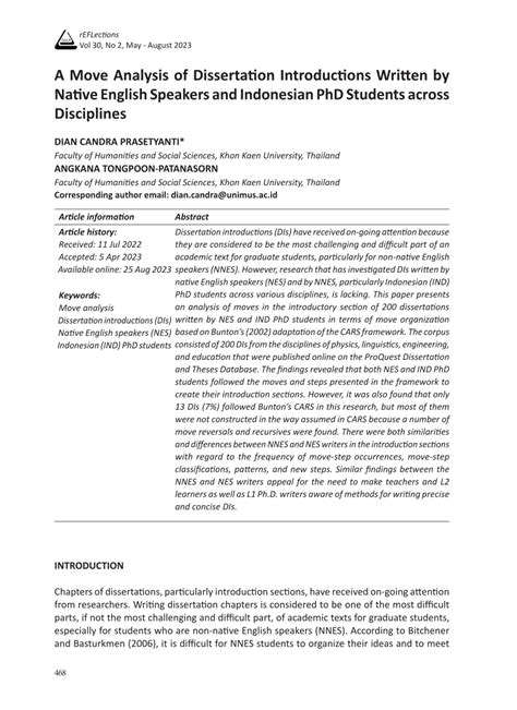 Pdf A Move Analysis Of Dissertation Introductions Written By Native English Speakers And