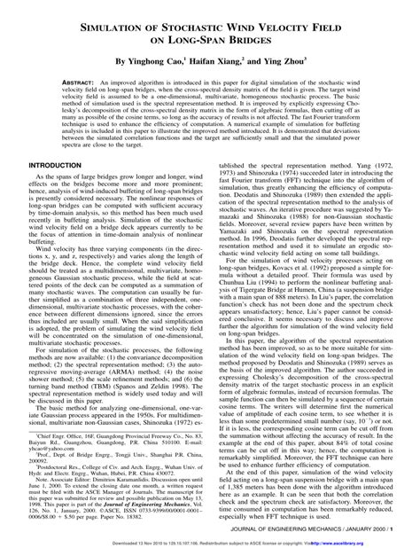 Pdf Simulation Of Stochastic Wind Velocity Field On Long Span Bridges