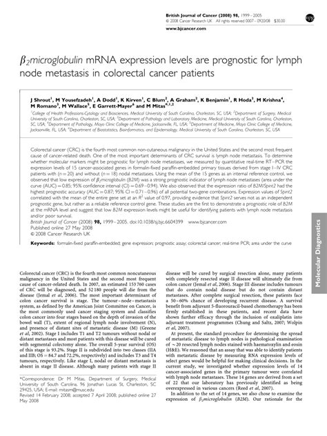 Pdf Beta2microglobulin Mrna Expression Levels Are Prognostic For