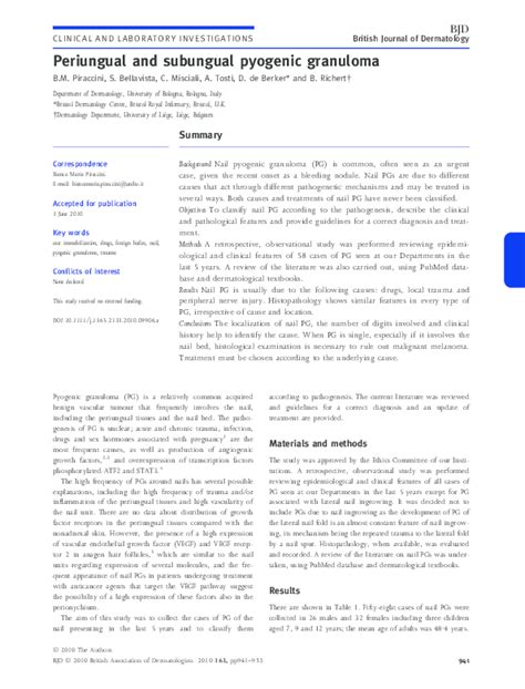 Pdf Periungual And Subungual Pyogenic Granuloma
