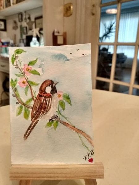 Free Original Watercolor Aceo Painting 2 12x 312 Sparrow Bird By