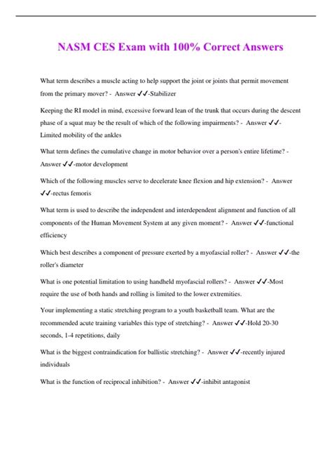 NASM CES Exam With Correct Answers NASM CES Stuvia US