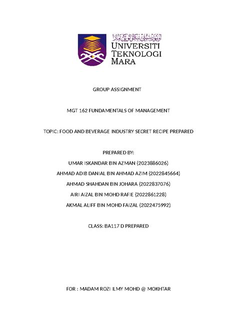 Group Assignment Report Mgt Group Assignment Mgt 162 Fundamentals Of