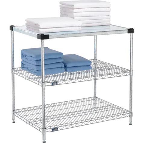 Nexel® 3 Shelf Chrome Wire Shelving Unit Starter 1 Solid Shelf 36w