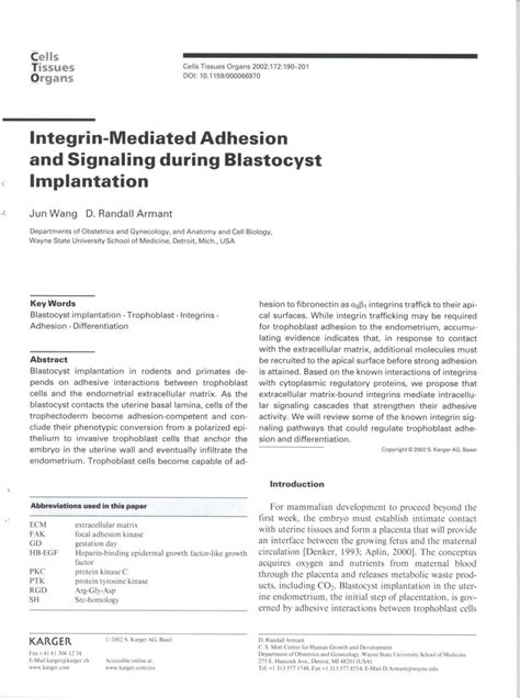 Pdf Integrin Mediated Adhesion And Signaling During Blastocyst