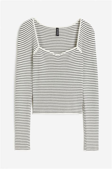 Rib Knit Sweetheart Neckline Top Whitestriped Ladies Handm Us