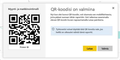 Raportin QR koodin luominen käytettäväksi Power BI mobiilisovelluksissa Power BI Microsoft