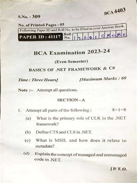 Bbdu Basics Of Dot Net Framework And C Sharp 2023 Semester