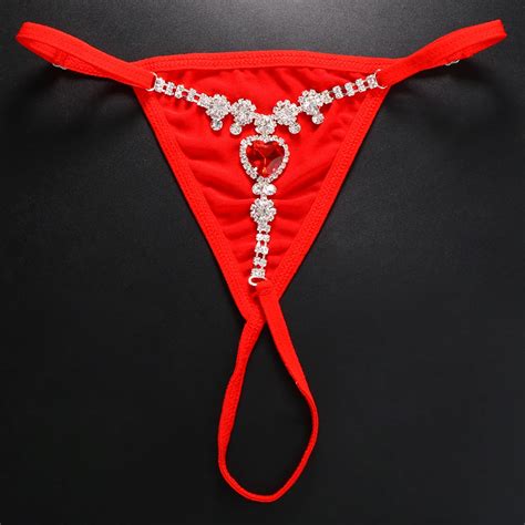 Stonefans Red Shine Strap Crystal Body Chain Rhinestone Thong Panties
