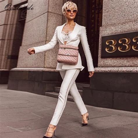 Buy Ocstrade Sexy Pant Suits 2018 Elegant Formal White