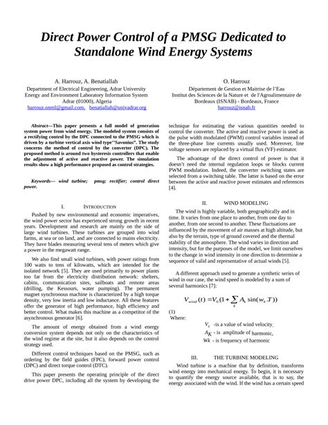pdf direct power control of a pmsg dedicated to standalone wind