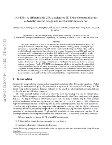 pdf jax fem a differentiable gpu accelerated 3d finite element